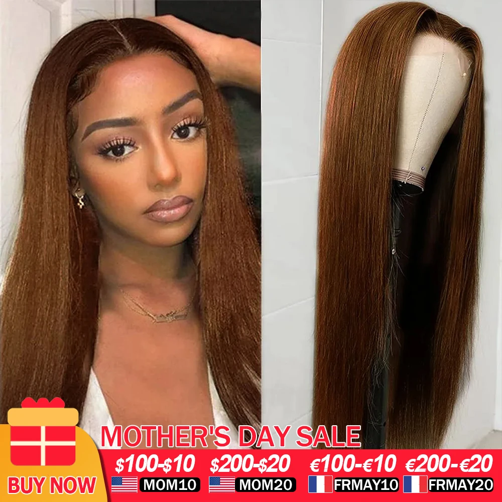 220 Density 13x4 Straight Lace Front Wigs Ginger Chocolate Brown ...