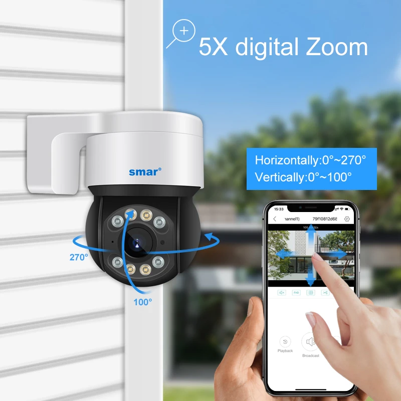 Smar Poe Ptz Kamera 2Mp 5Mp Kültéri Kétirányú Audio Sd Kártya Ai Emberi Észlelés Színes Éjszakai ...