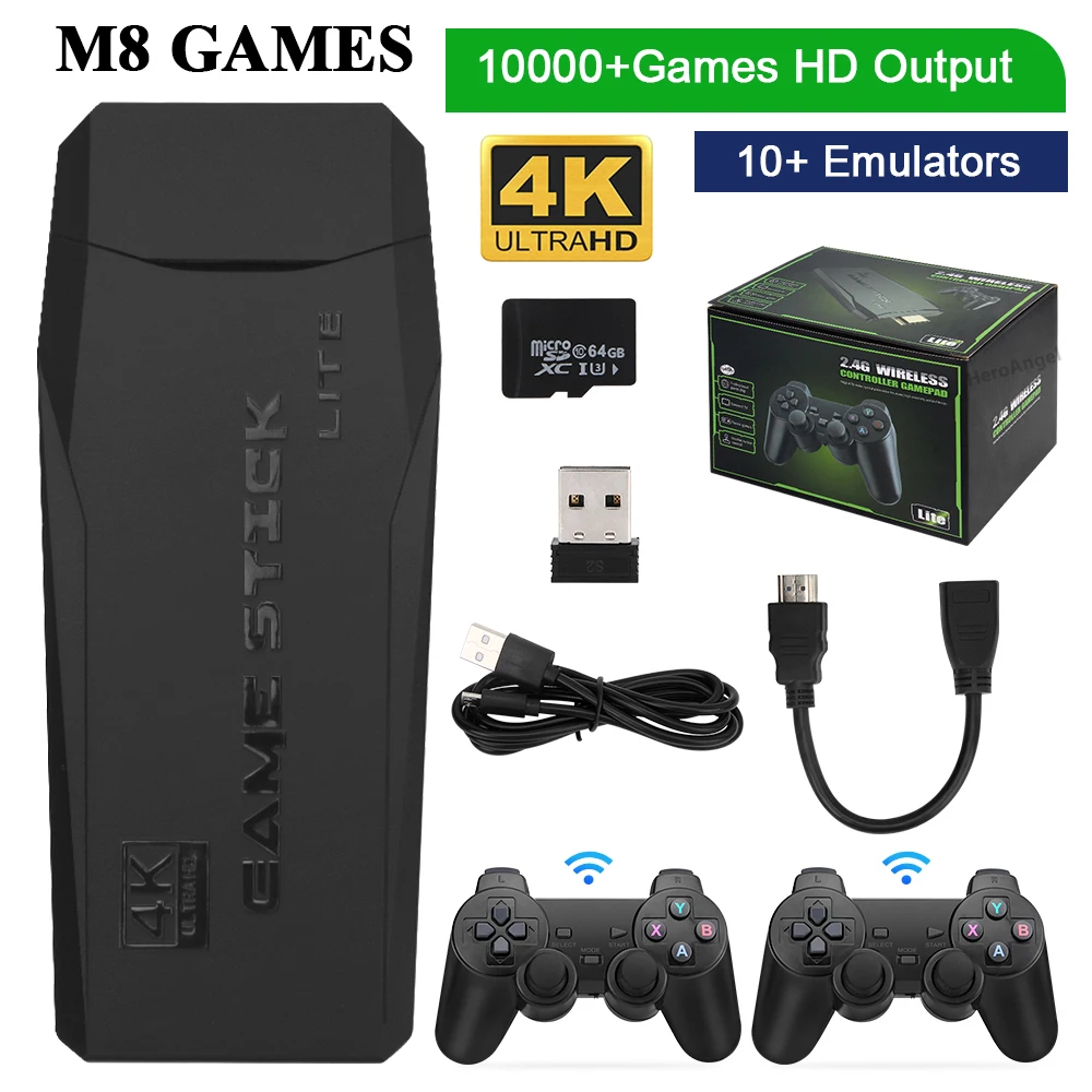 M8 Video Game Consoles 4K HD 2.4G Wireless 10000 Games Retro Mini ...