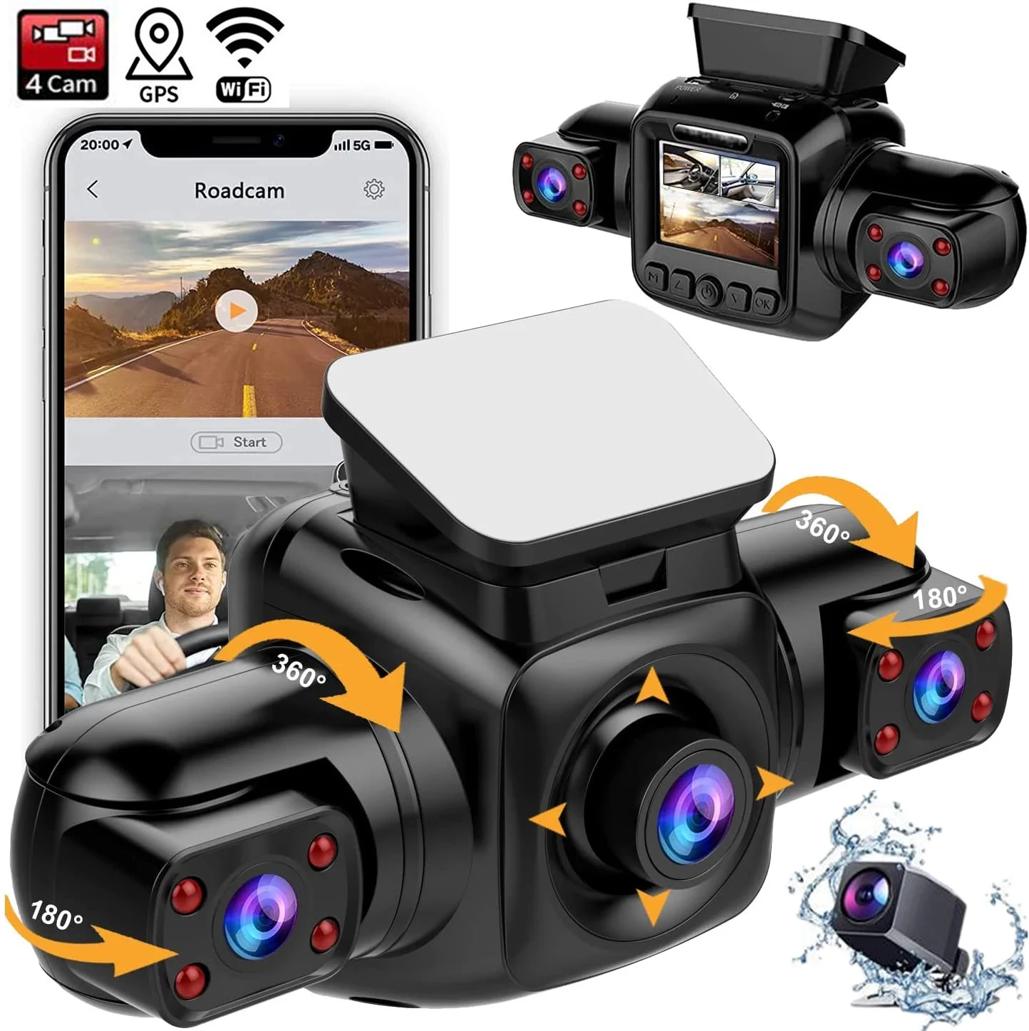 4CH-Dash-Cam-4-1080P-HD-Camera-Dashboard-Cameras-GPS-WiFi-WDR-Infrared ...