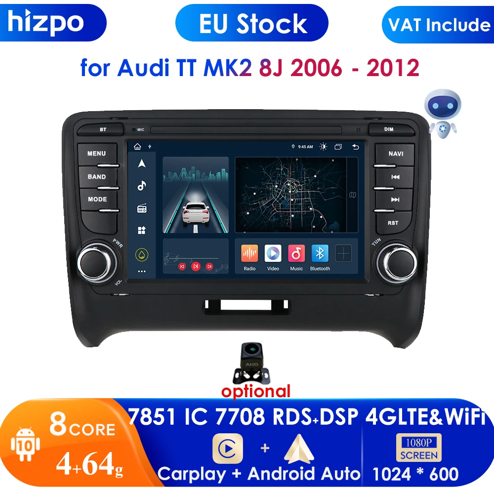 4g-lte Carplay 7inch 2 Din Android Car Radio Gps For Audi Tt Mk2 8j ...