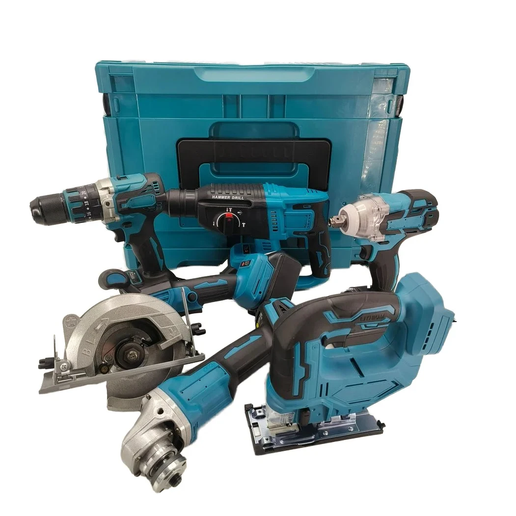 6pc Power Tool Kit Drilling Machines Battery Cordless Electric Hammer ...
