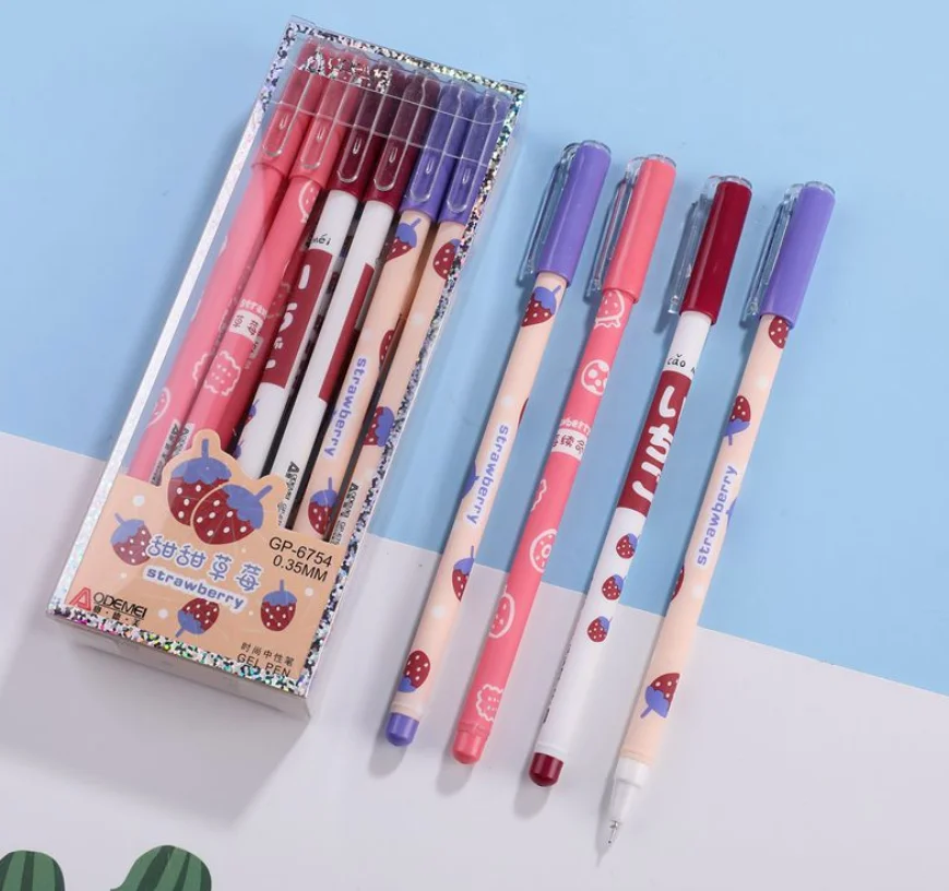 4 adet sevimli jel kalemler siyah mavi mürekkep kalem taze Kawaii nötr ...