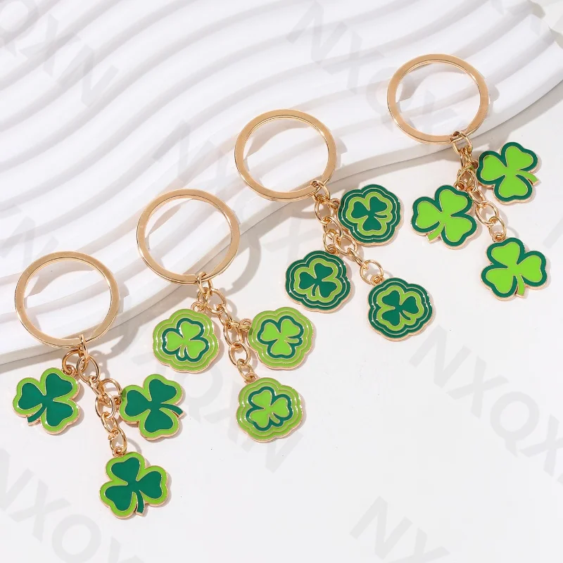 Cute Four Leaf Clover Green Enamel Keychain Lovely Plant Lucky Key Ring ...