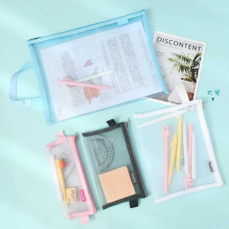 Transparent-Zip-File-Folders-A4-A5-A6-Sizes-Mesh-Zipper-Pouch-Document ...