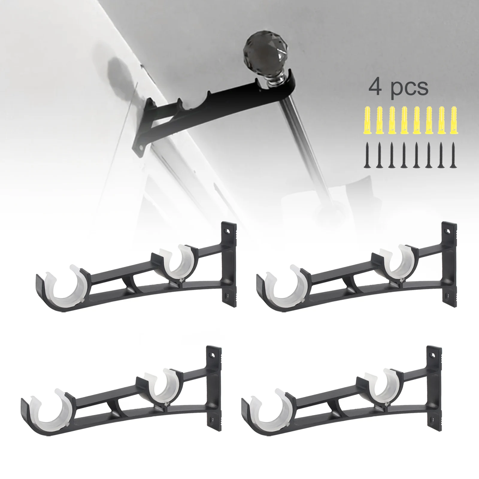 4PCS-Aluminum-Alloy-Double-Curtain-Rod-Brackets-Roman-Pole-Bracket-for ...