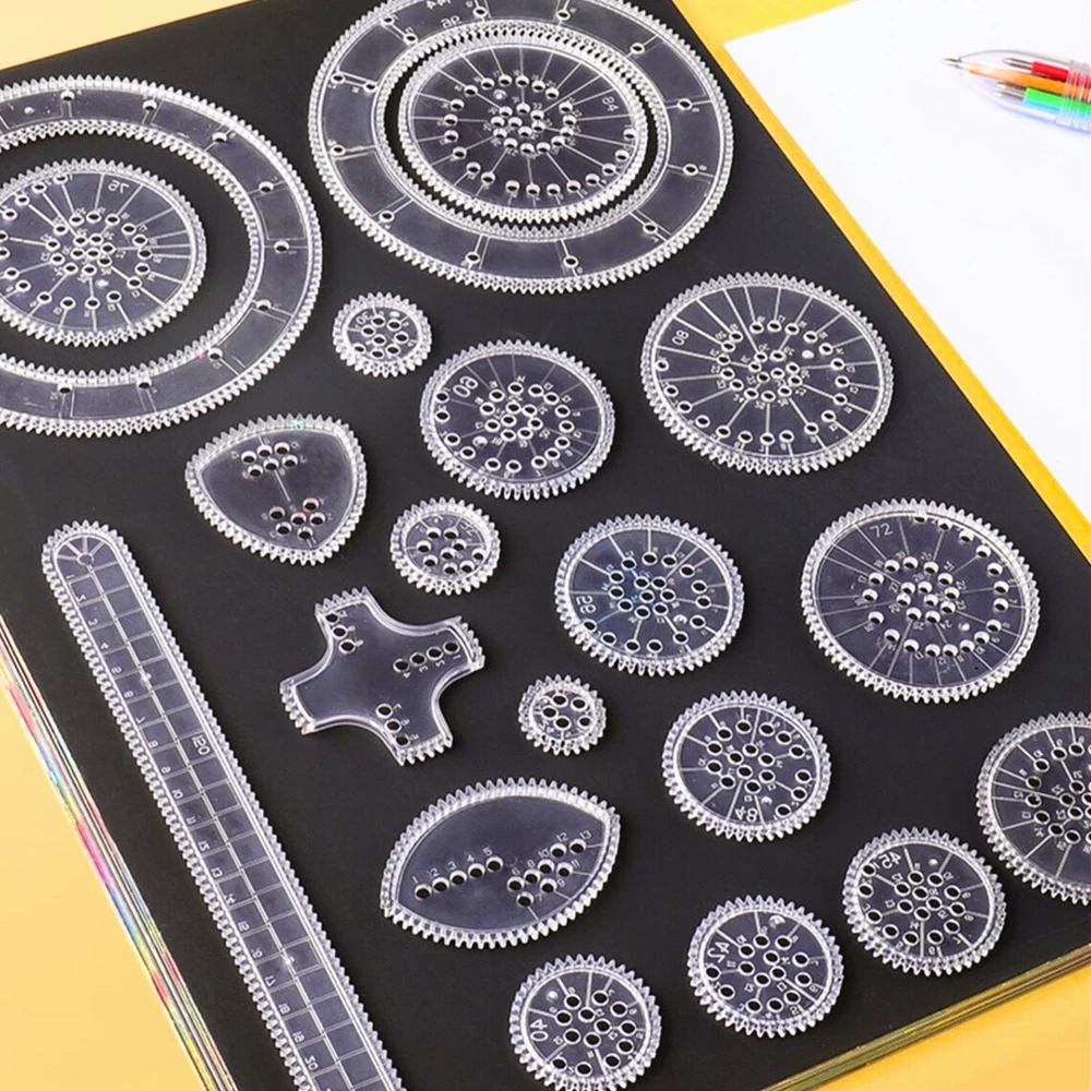 22PCS Spirograph Painting Toy Set Interlocking Gears Wheels Geometric ...
