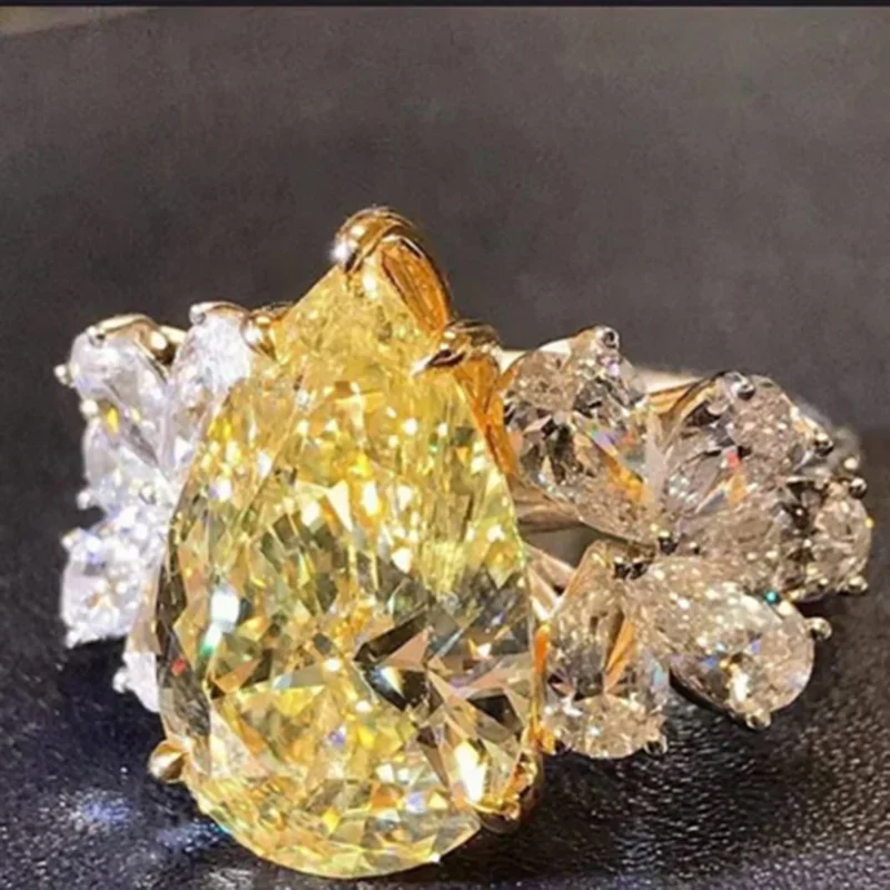Elegant Yellow Water Drop Shaped Crystal Rhinestone Zircon Ladies Ring ...