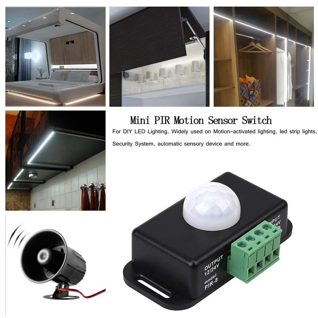 Interruptor automático de Sensor de movimiento infrarrojo PIR para tira de luz LED, cc 12V 24V ...