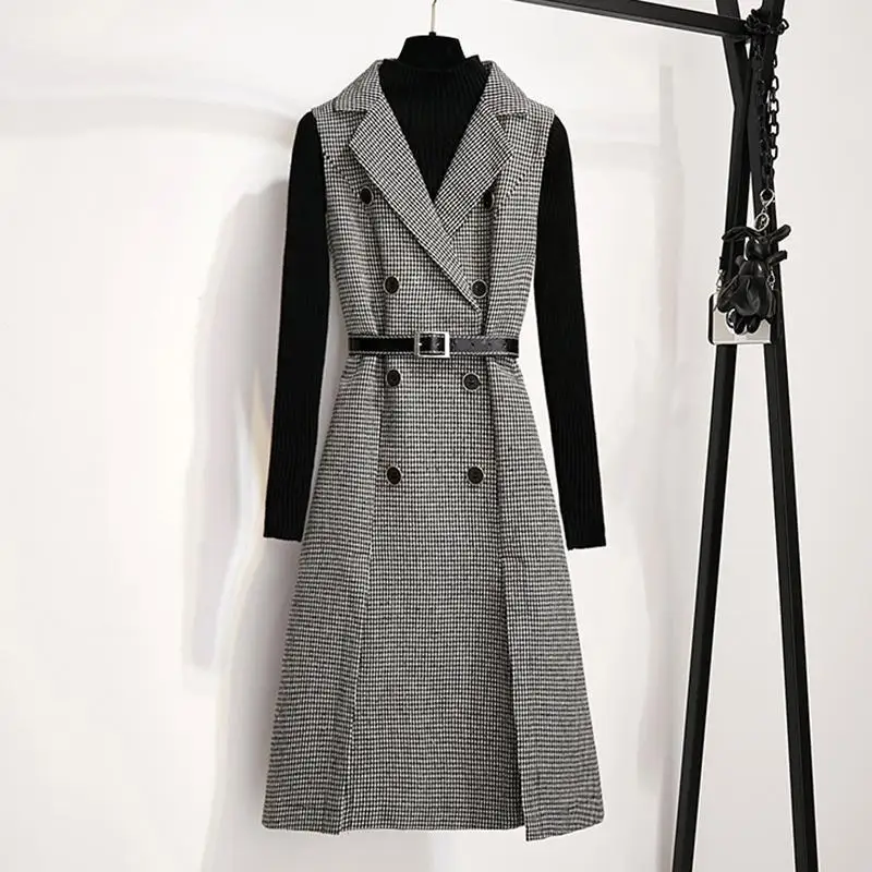 Women-s-Tweed-Plaid-Dress-with-Belt-2022-Autumn-Winter-Lady-Graceful ...