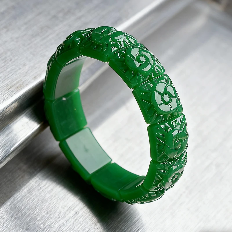 Real Jade Flower Bracelet Bangle Designer Vintage Natural Jewelry Gifts ...
