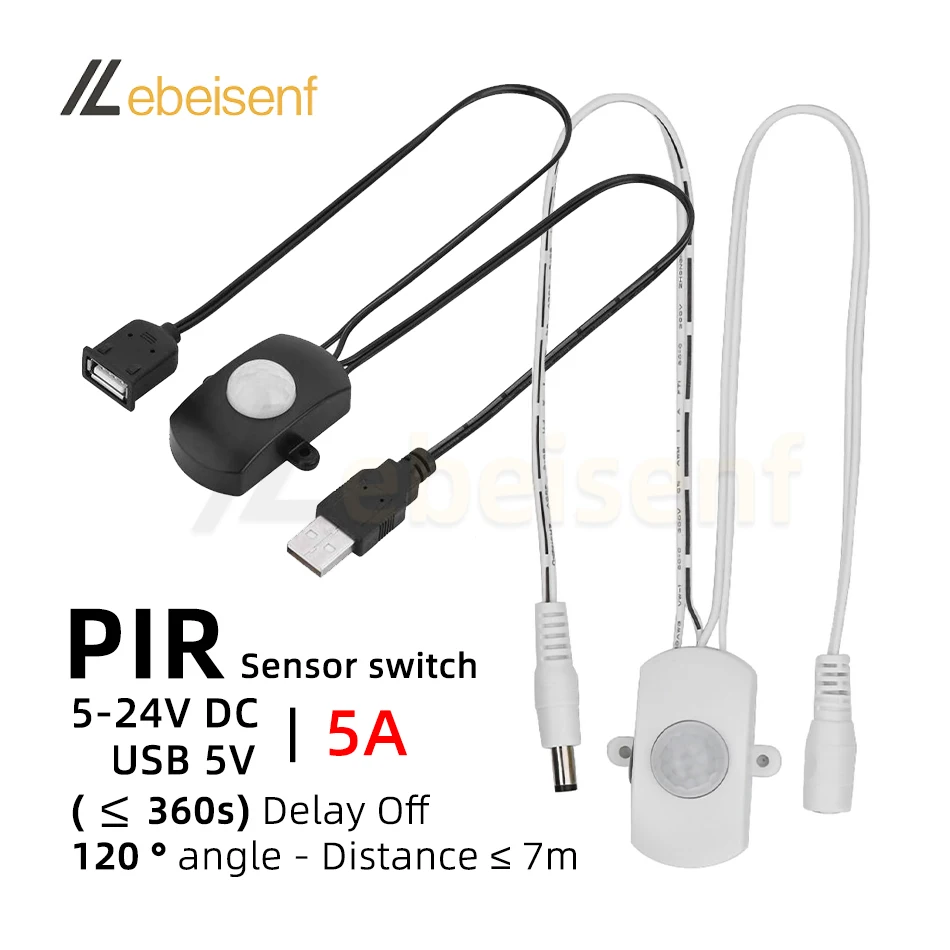 5A-PIR-Infrared-Human-Motion-Detection-Sensor-Switch-USB-or-DC-Plug-5V ...