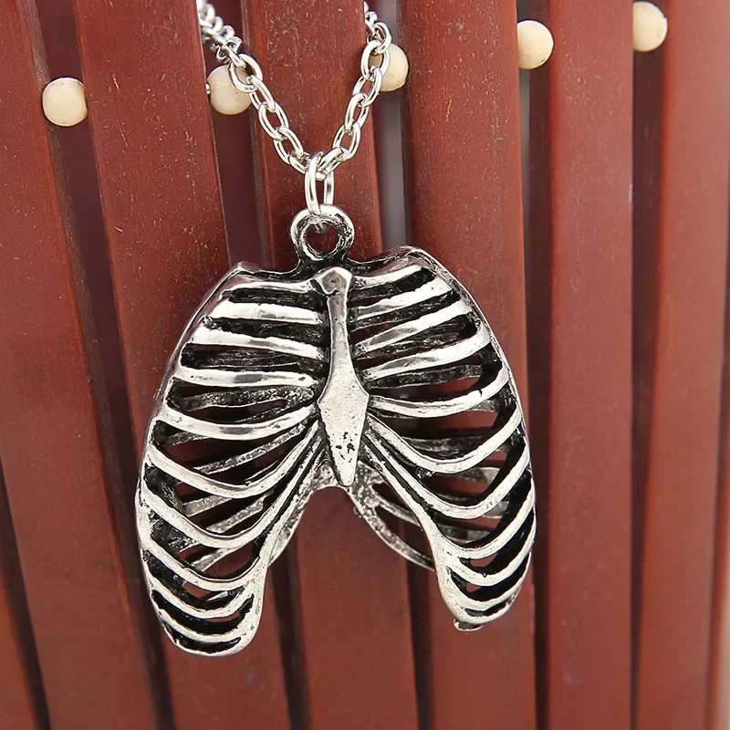 Gothic-vinage-old-Silver-Color-rib-Cage-Necklace-Anatomical-Skeleton ...