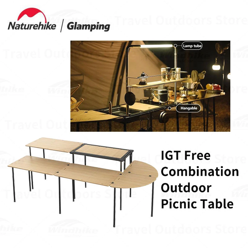 Naturehike Igt Free Combination Bamboo Camping Portable Table 304 Stainless Steel Picnic Cooking ...