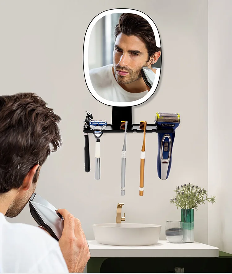 Wall mounted Bathroom Mirror LED Shaving Mirror with Razor Holder ...