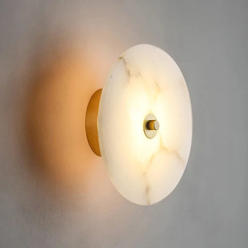 Natural-Marble-Led-Wall-Light-Round-Shape-Gold-Backlight-lamp-living ...