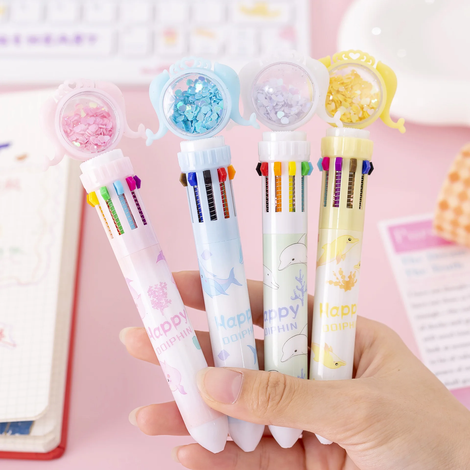 10Pcs-Lot-Cute-Dolphin-10-Color-Ballpoint-Pen-Kawaii-Cartoon-Sequins ...