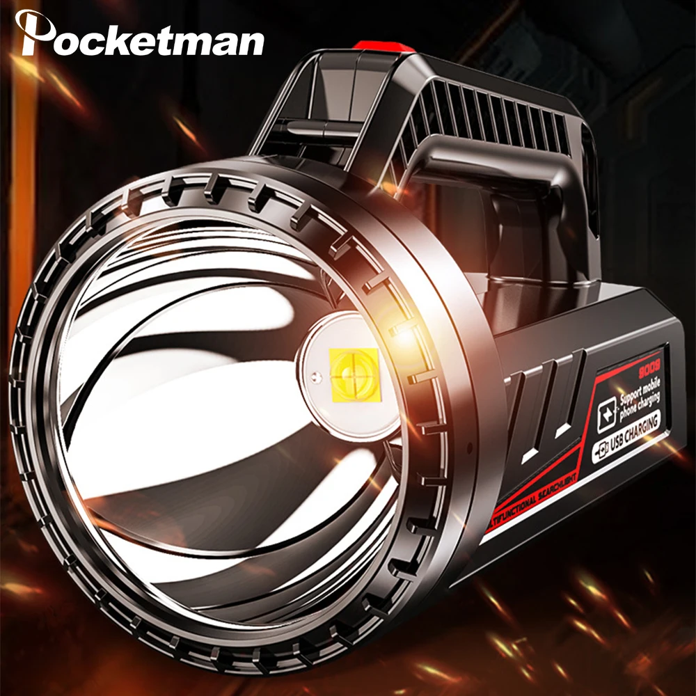 Super Bright 500M Long Range LED Searchlight Rechargeable Work Light ...
