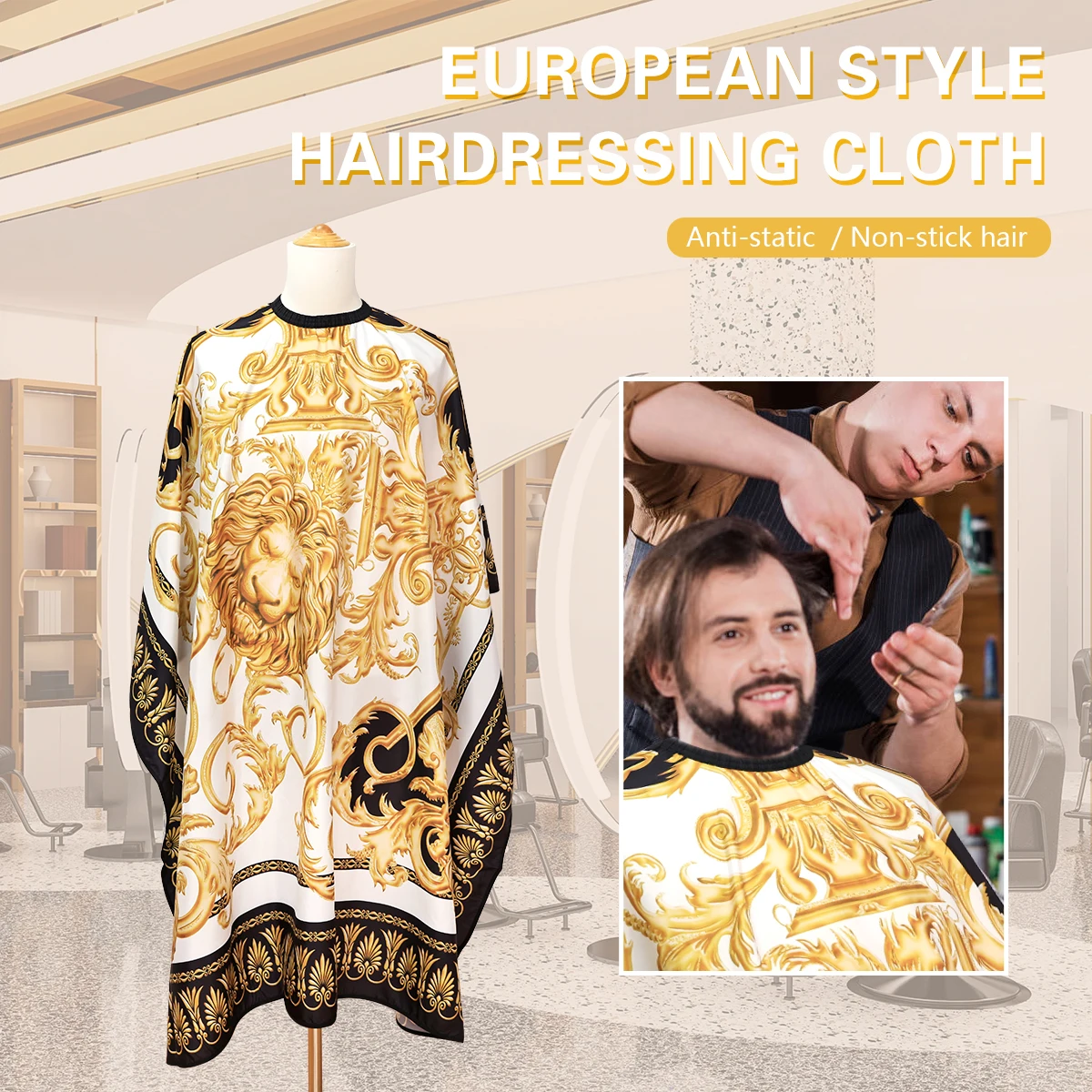 Gold-Barber-Hairdressing-Cape-lionHairdresser-Cloth-Hair-Cutting-Coat ...