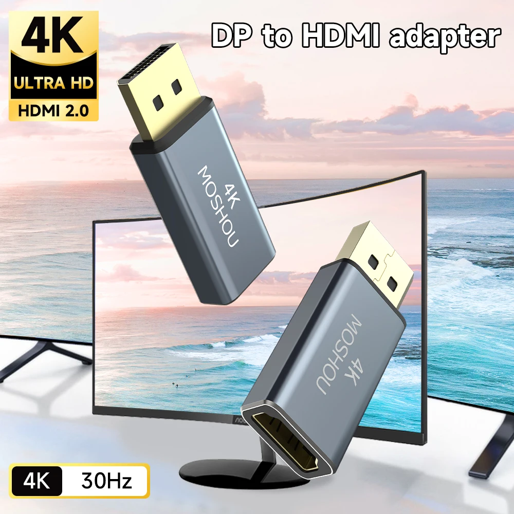 MOSHOU Displayport to HDMI Adapter DP PC to HDMI Monitor 4K@30 DP to ...