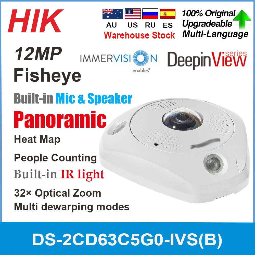 Hikvision 12mp Panoramic Camera Ds-2cd63c5g0-ivs(b) Deepinview Built-in ...
