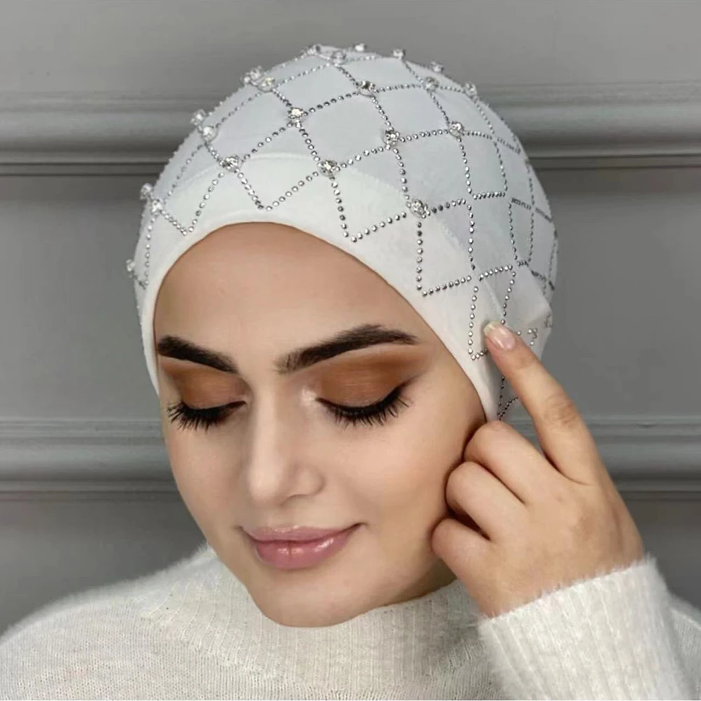 Rhinestone-Head-Wraps-for-Ramadan-Women-Muslim-Inner-Hijabs-Islam-Under ...