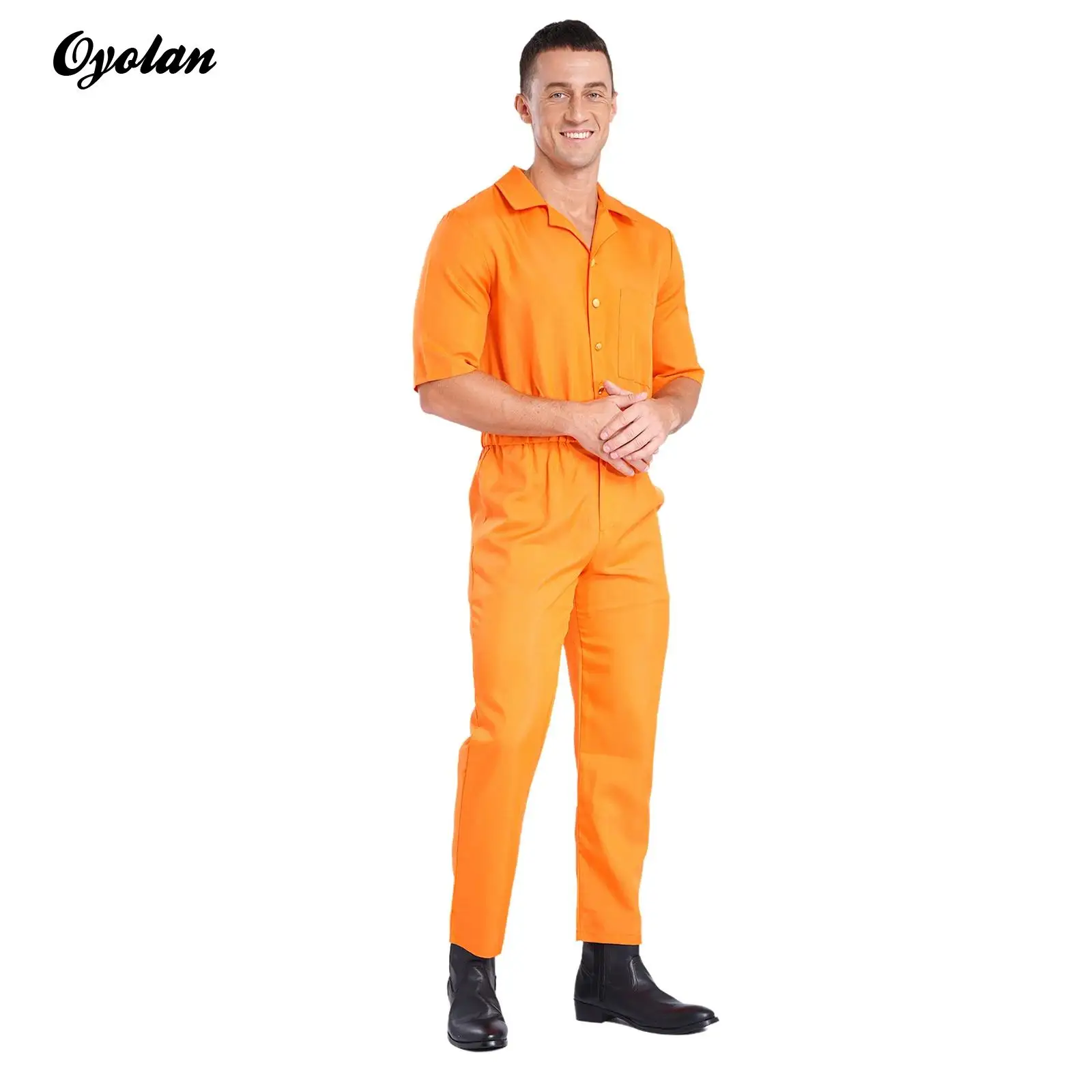 Men Women Orange Prisoner Cosplay Costume Mate Jail Print Overalls ...