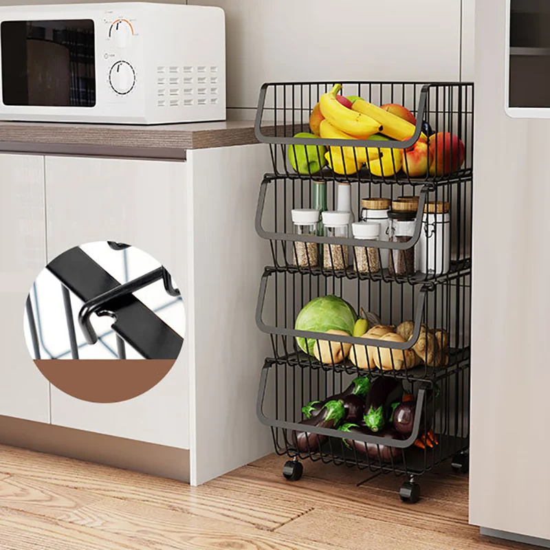 Rotating Storage Baskets Rack Stackable Metal Basket Kitchen Storage ...
