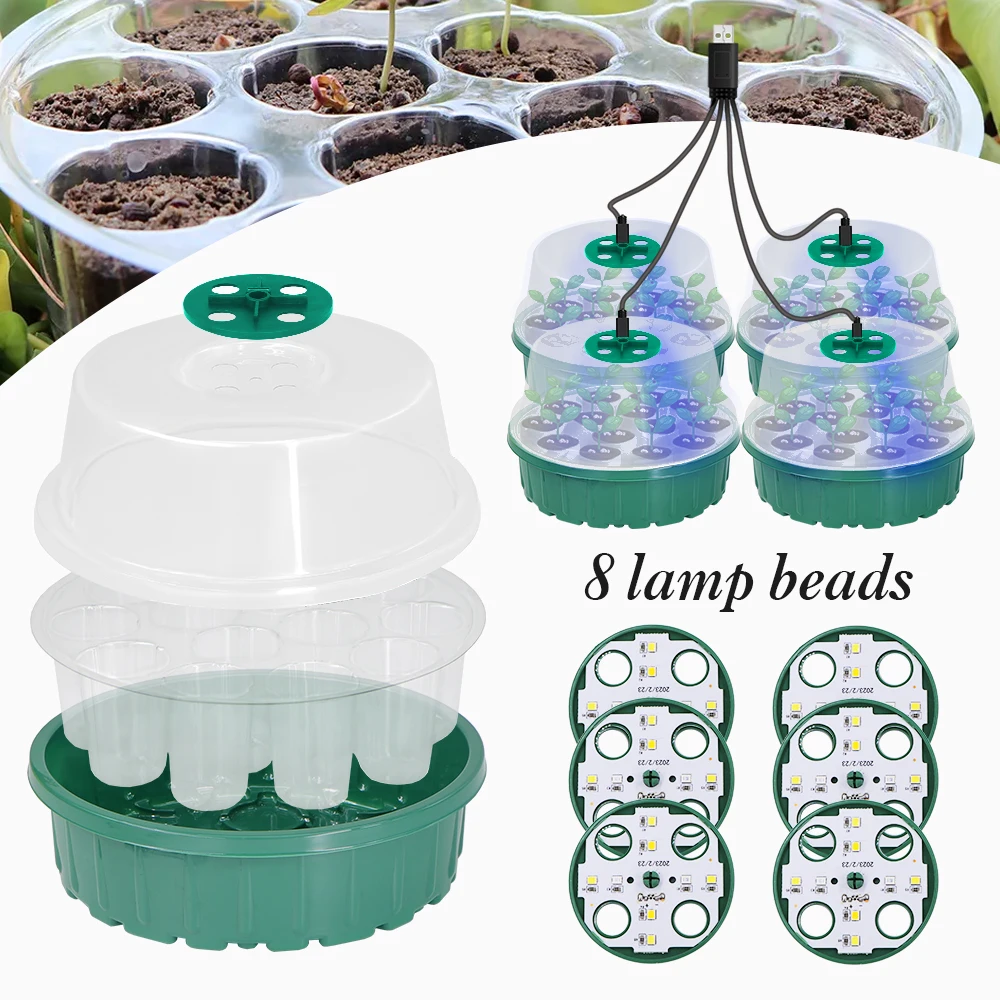 Round-Seed-Starter-Tray-Reusable-LED-Growing-Light-Germination-Box-with ...