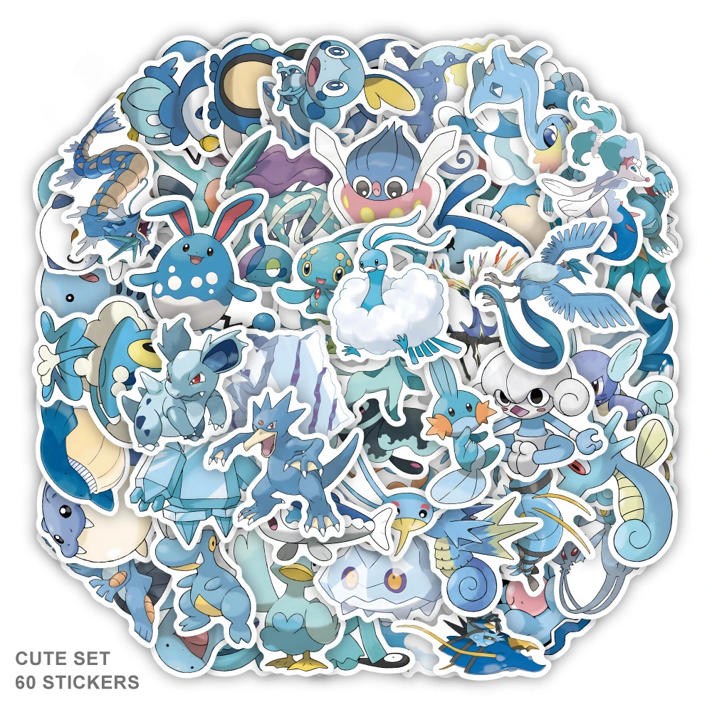 Pegatinas de Pikachu azul de dibujos animados de Pokémon, calcomanía ...