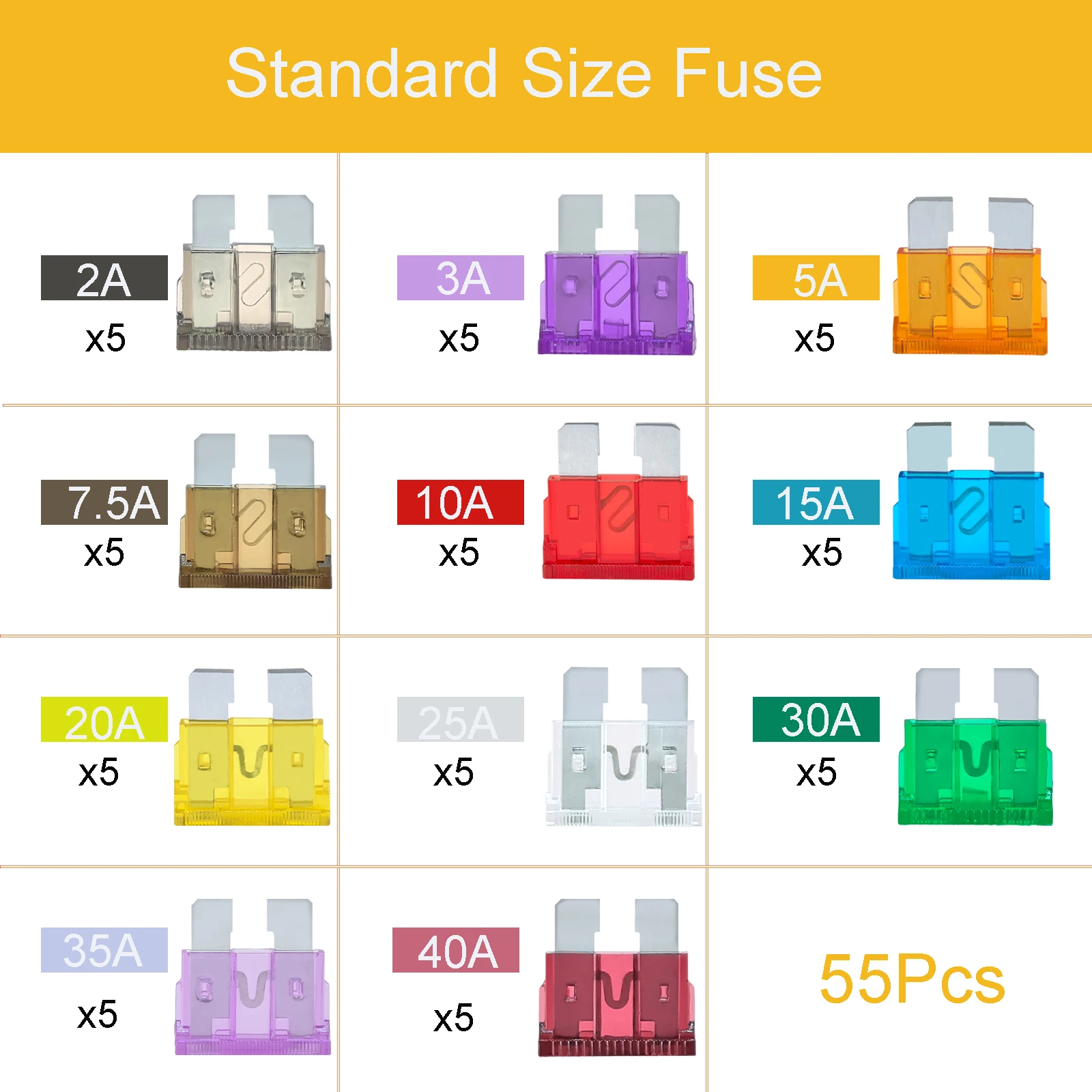 50Pcs Car Fuses Standard / Mini / Micro Blade Fuse Automotive 2A 3A 5A ...