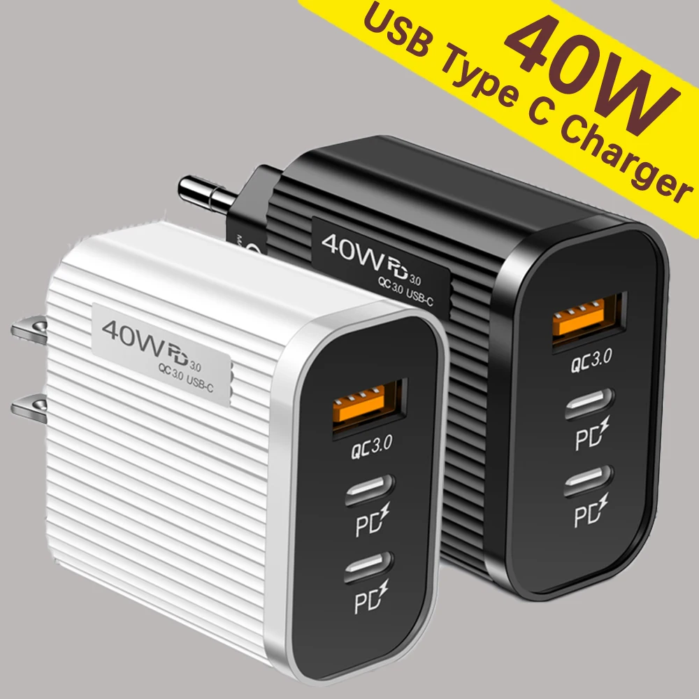 Blanc américain--Chargeur USB type-c 40W rapide à 3 Ports, adaptateur ...
