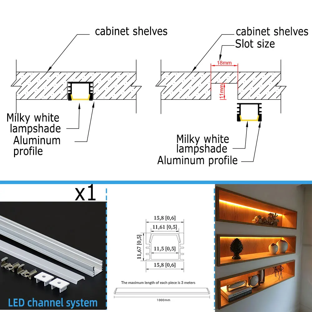 16-12mm-1pcs-1m-LED-Aluminum-Strip-Light-Embedded-Installation ...
