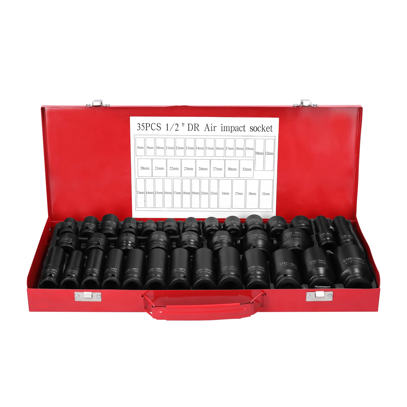 35PCS-12-5mm-Air-Impact-Socket-Set-1-2inch-Drive-Chrome-Vanadium-Steel ...