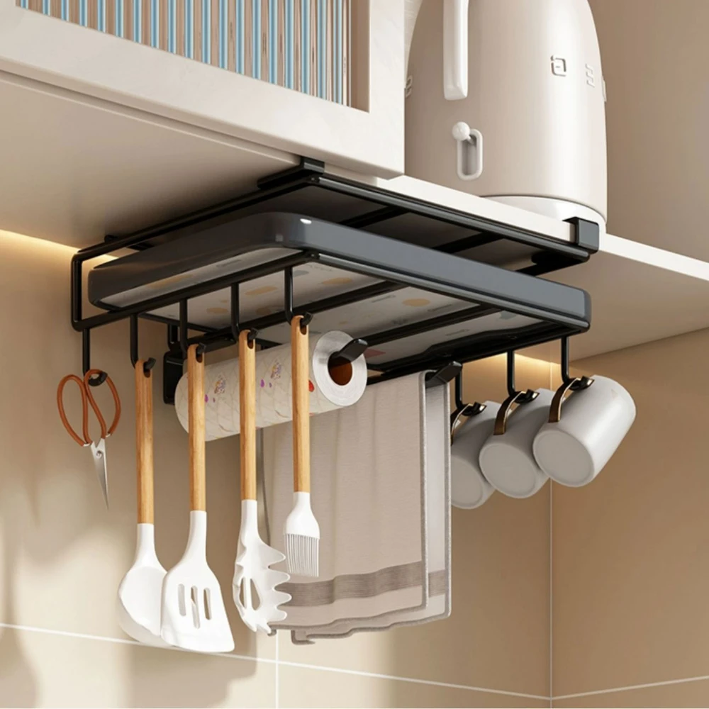 Kitchen-Hanging-Organizer-Rack-Under-Cupboard-Paper-Towel-Rags-Hanger ...