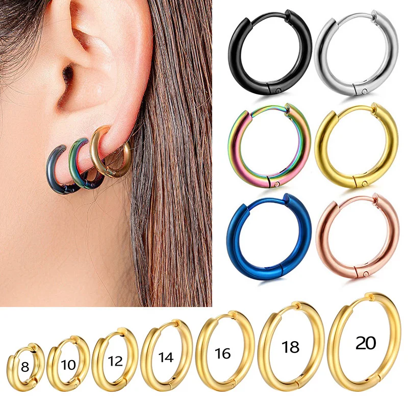 6 Colors Stainless Steel Hoop Earrings For Women/Men Tragus Cartilage ...