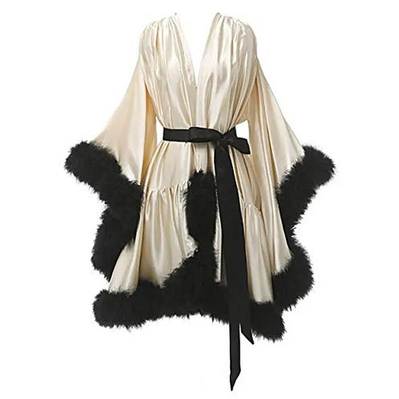 Women-s-Feather-Fur-Bridal-Robe-Sexy-Underwear-Pajamas-Bathrobe ...