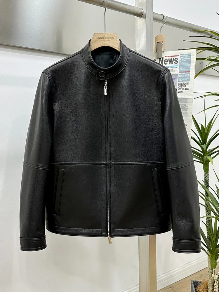 Imported-Deer-Skin-Pattern-Goat-Leather-Jacket-Men-s-Short-Style-Stand ...