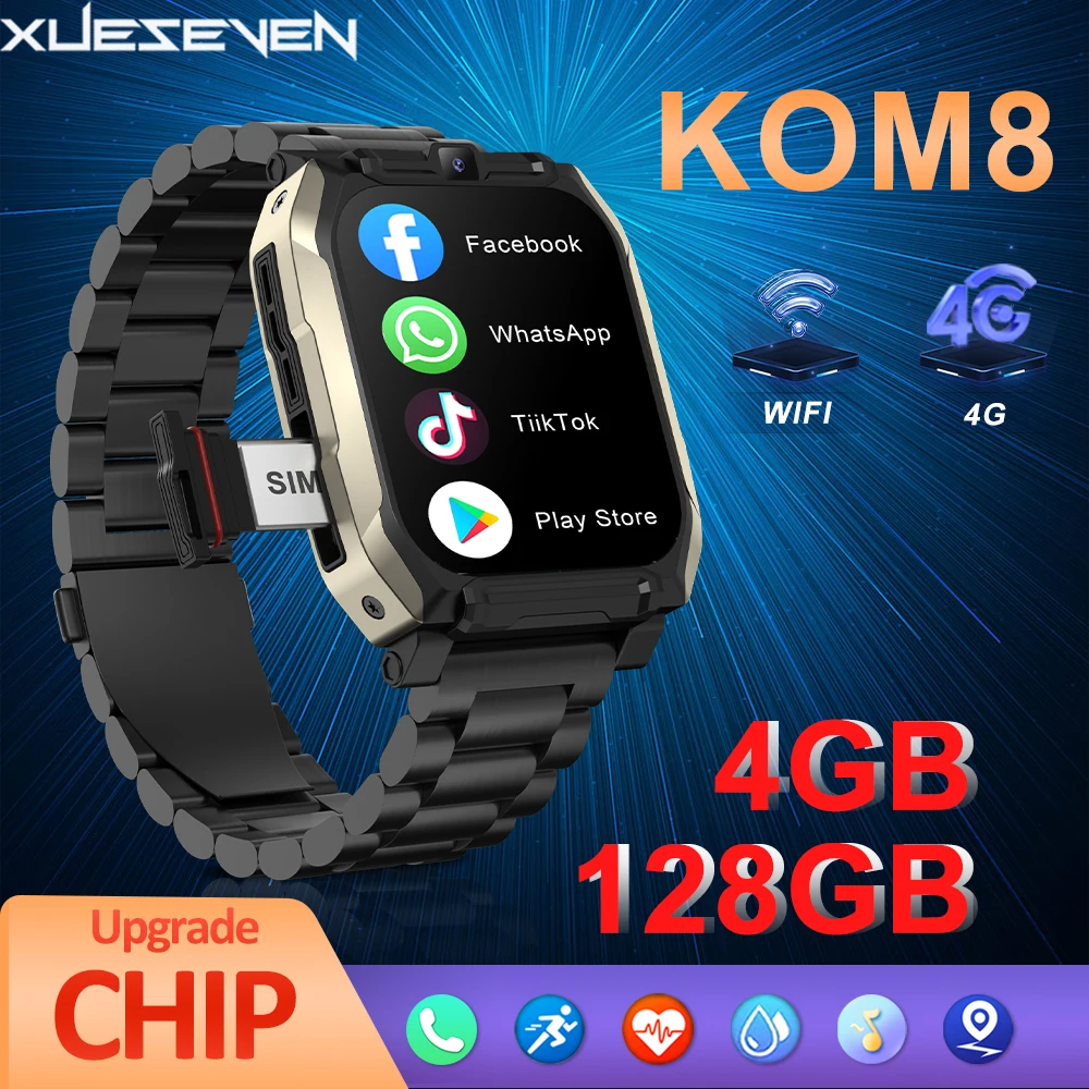 XUESEVEN KOM8 4G LTE HD Dual Camera Smartwatch Face Recognition GPS SIM ...