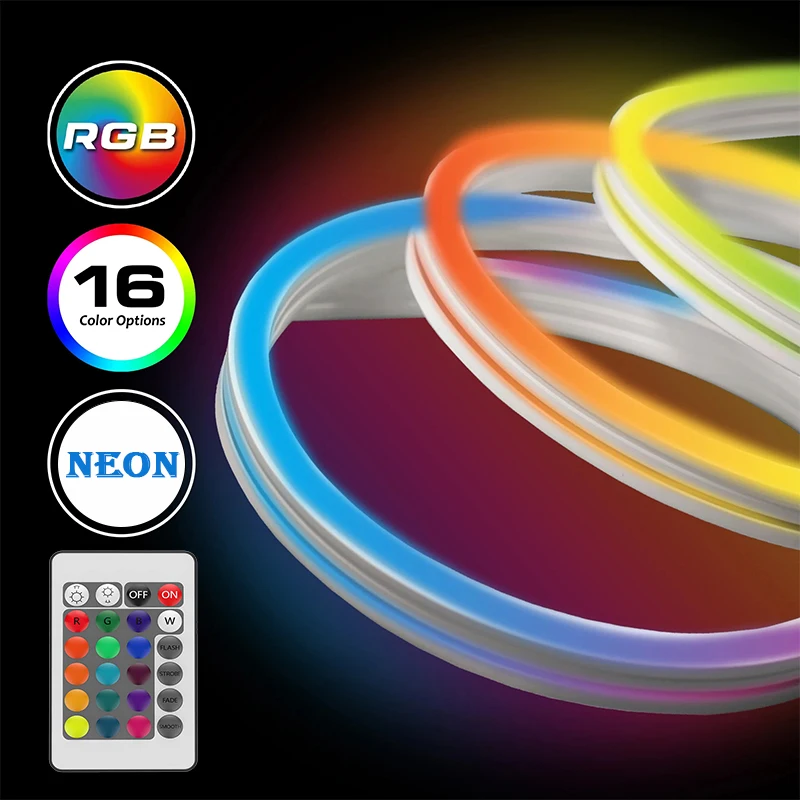 USB RGB LED Neon Rope Lights,Control with Remote,5V Flexible Led Rope ...