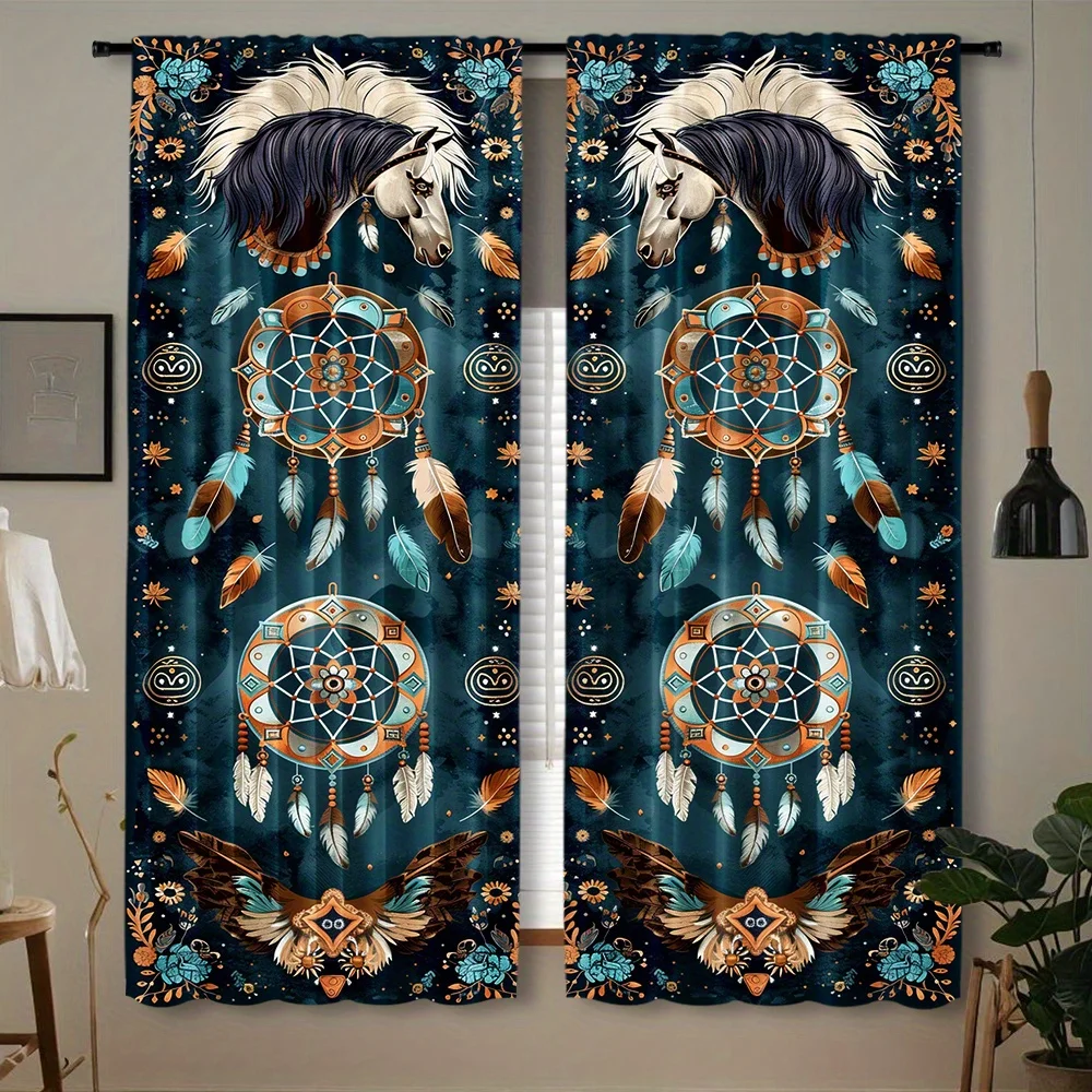 2-Piece Southwest Tribal Horse Dreamcatcher Pattern Curtains - Modern ...