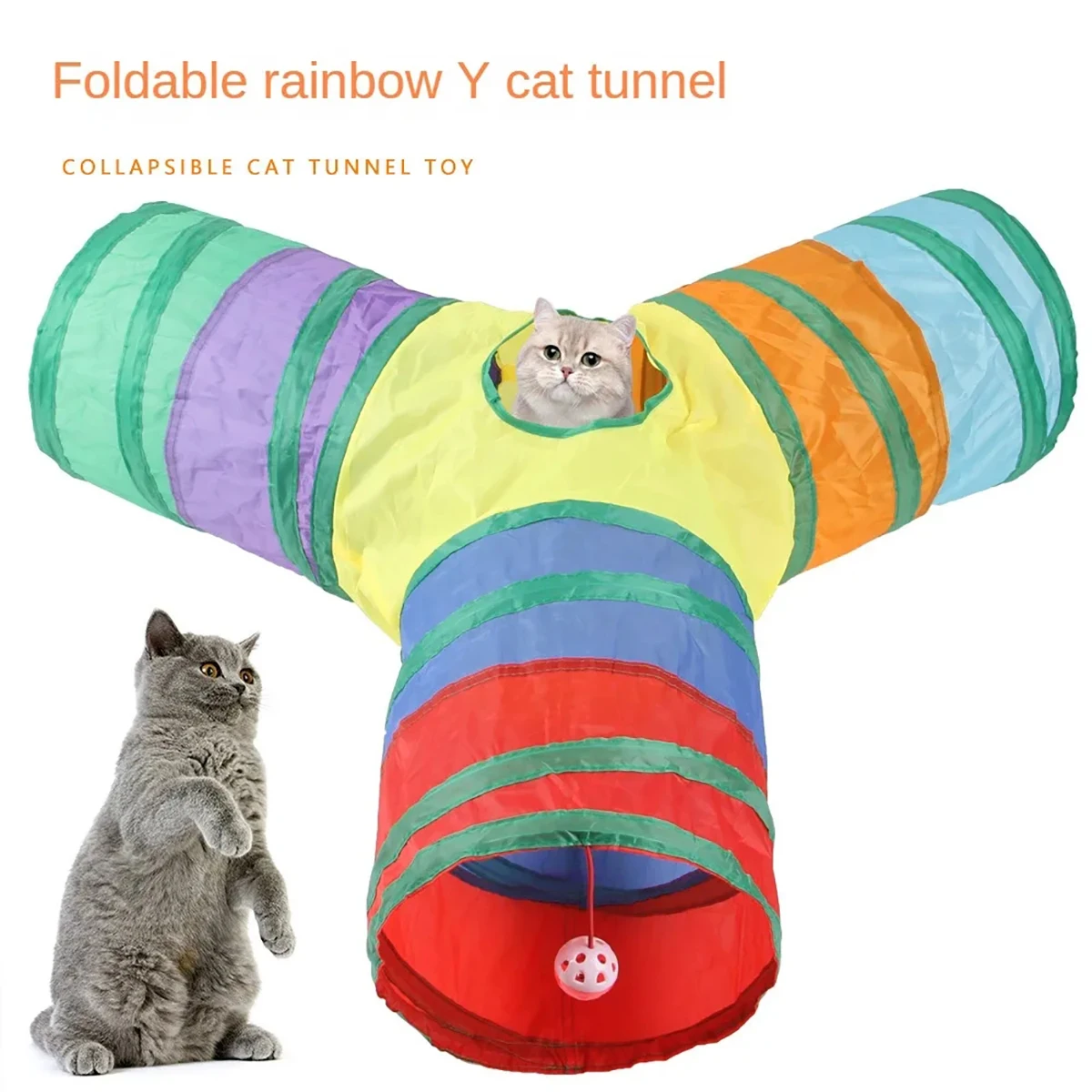 Y-Shape Pet Cat Tunnel Toys Foldable Kitty Training Interactive Peek ...