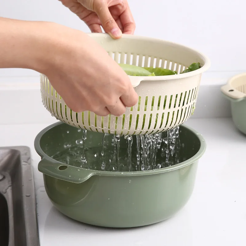 Double-layer-vegetable-washing-basin-Plastic-drainage-basket-Leaky ...