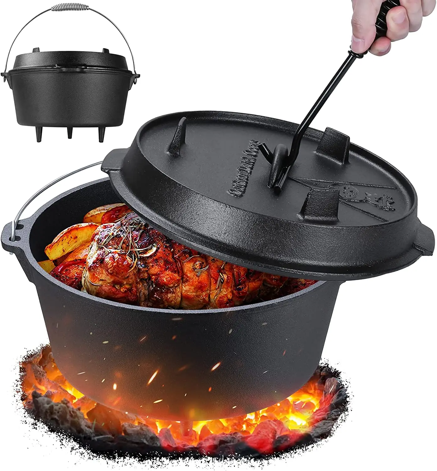 Dutch-Oven-4-0-liters-Thick-Cast-Iron-Cooking-Pot-BBQ-Fire-Pot-for ...