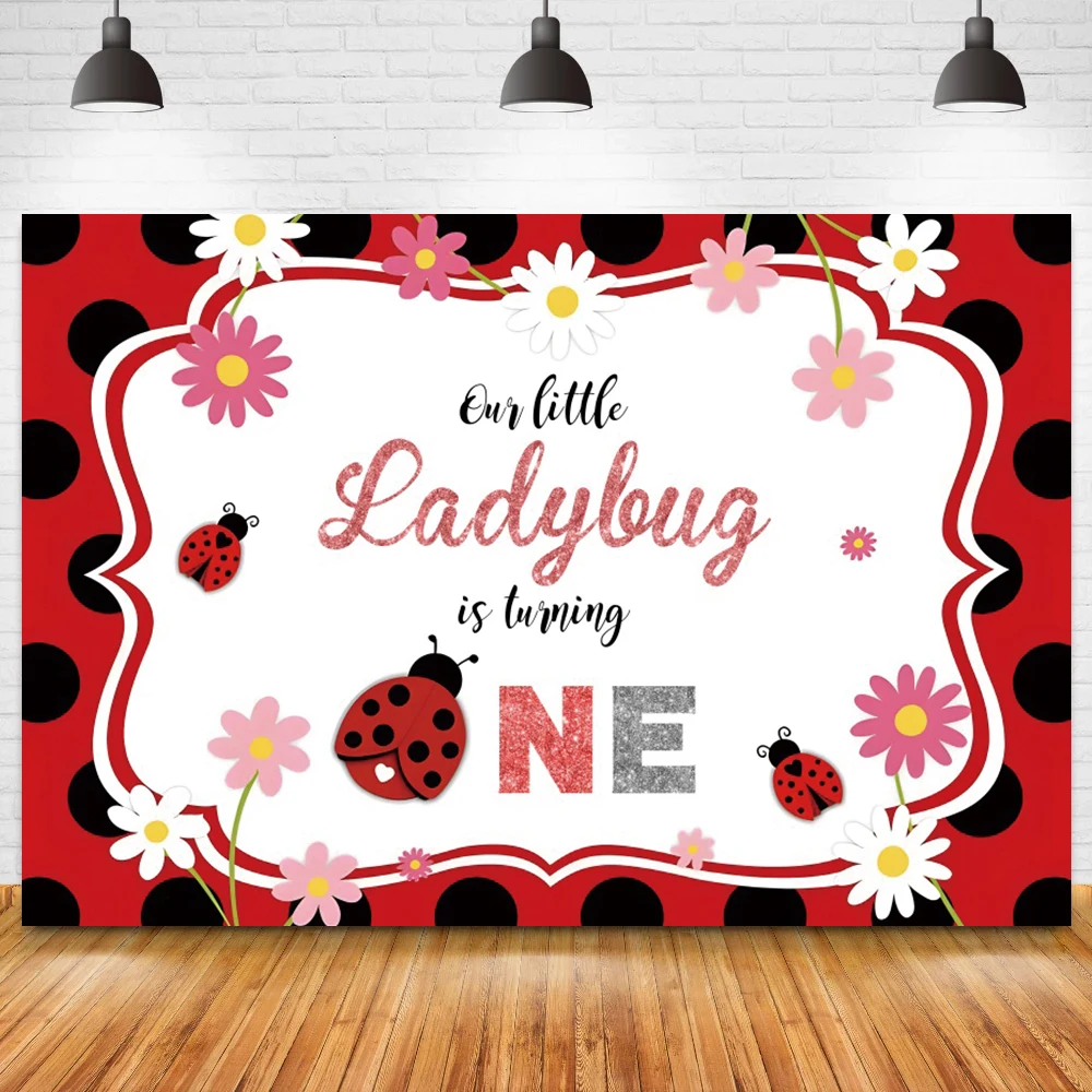 Newborn One Little Ladybug Photography Backdrop Birthday Party Cartoon ...