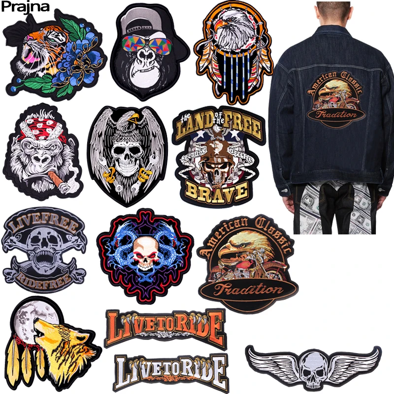 Large-Embroidery-Patch-Punk-Motorcycle-Biker-Embroidered-Patches-For ...