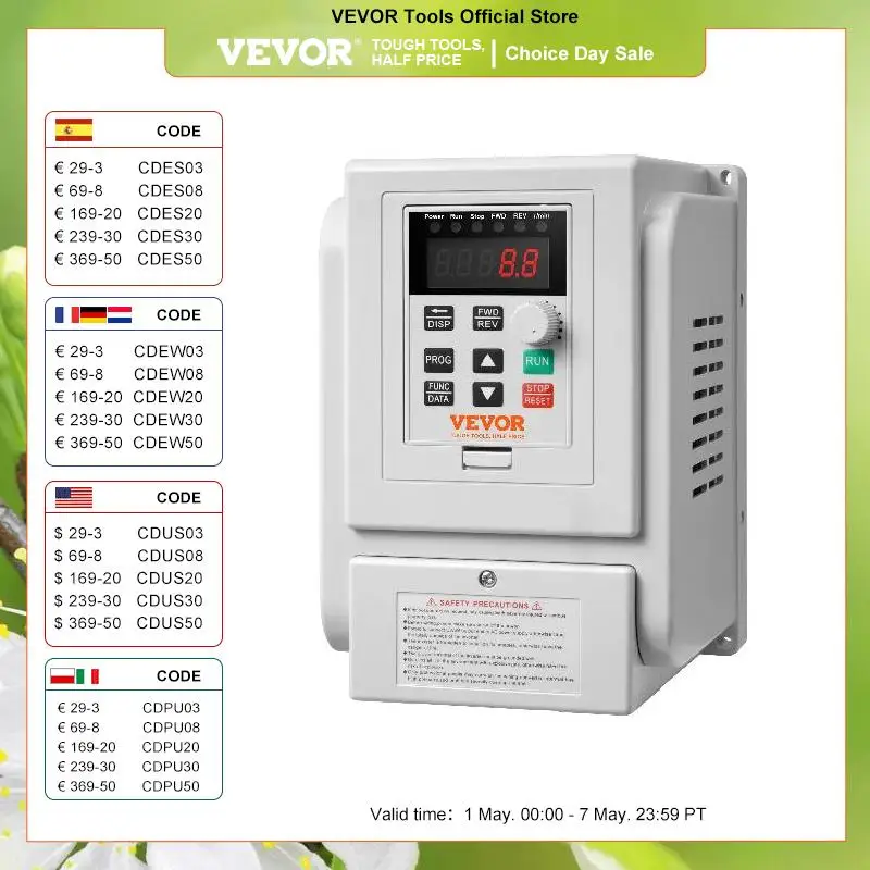 VEVOR-2-2KW-VFD-Inverter-Variable-Frequency-Drive-Converter-AC-220V-3P-Output-Speed-Controller ...