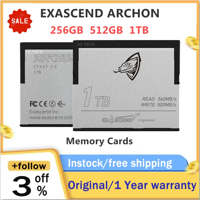 EXASCEND-ARCHON-Cfast-2-0-Memory-Card-500MB-S-256GB-512GB-1TB-4K-6K-for ...