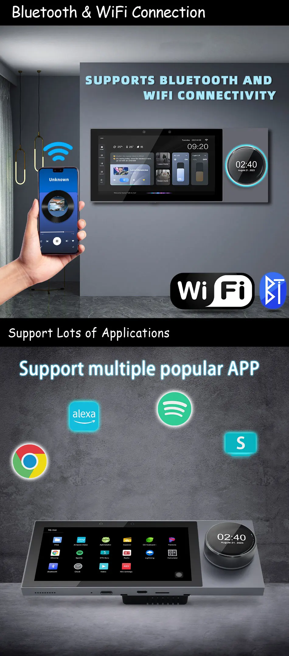 6inch WiFi Wall Amplifier Bluetooth Android 8.1 System Touch Screen Smart Home Audio Wall Panel ...