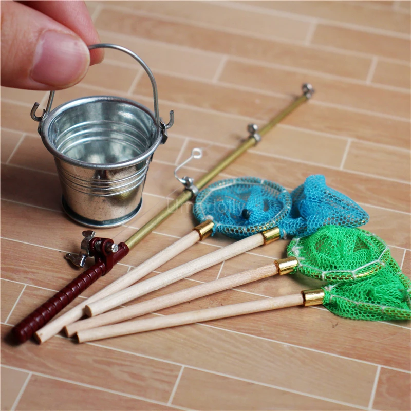 1-12-Scale-Miniature-Dollhouse-Fishing-Rod-Net-Mini-Bucket-OB11-House ...